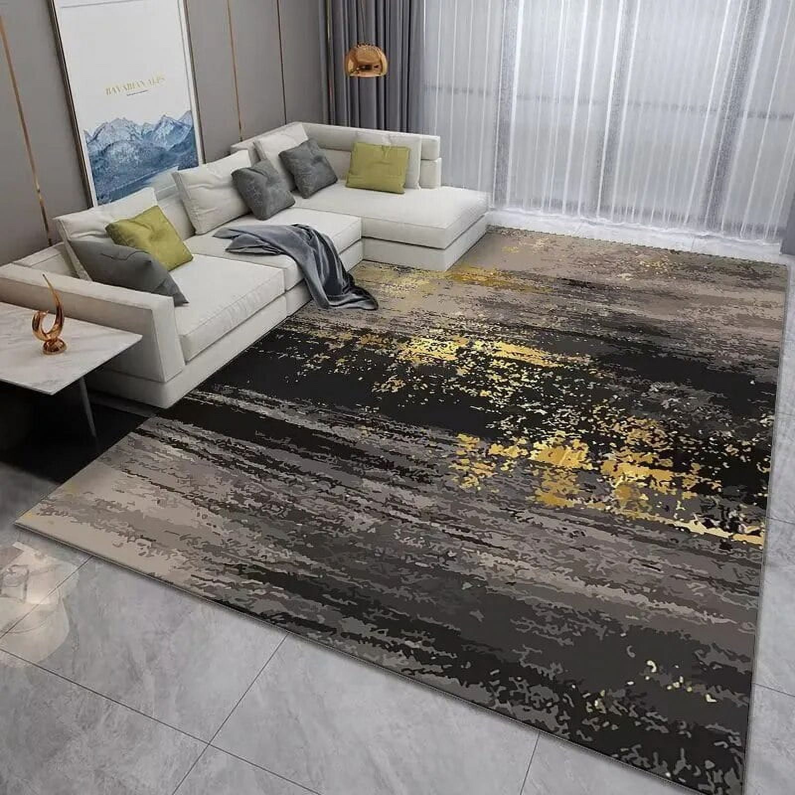 Black Abstract Art Living Room Carpet Luxury Home Decoration Non-slip ...