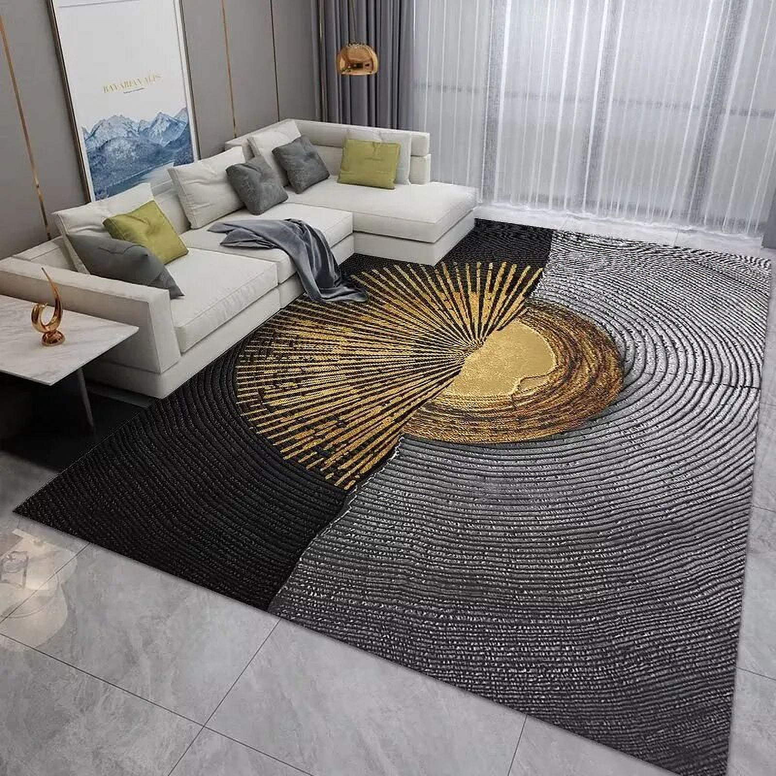 Black Abstract Art Living Room Carpet Luxury Home Decoration Non-slip ...