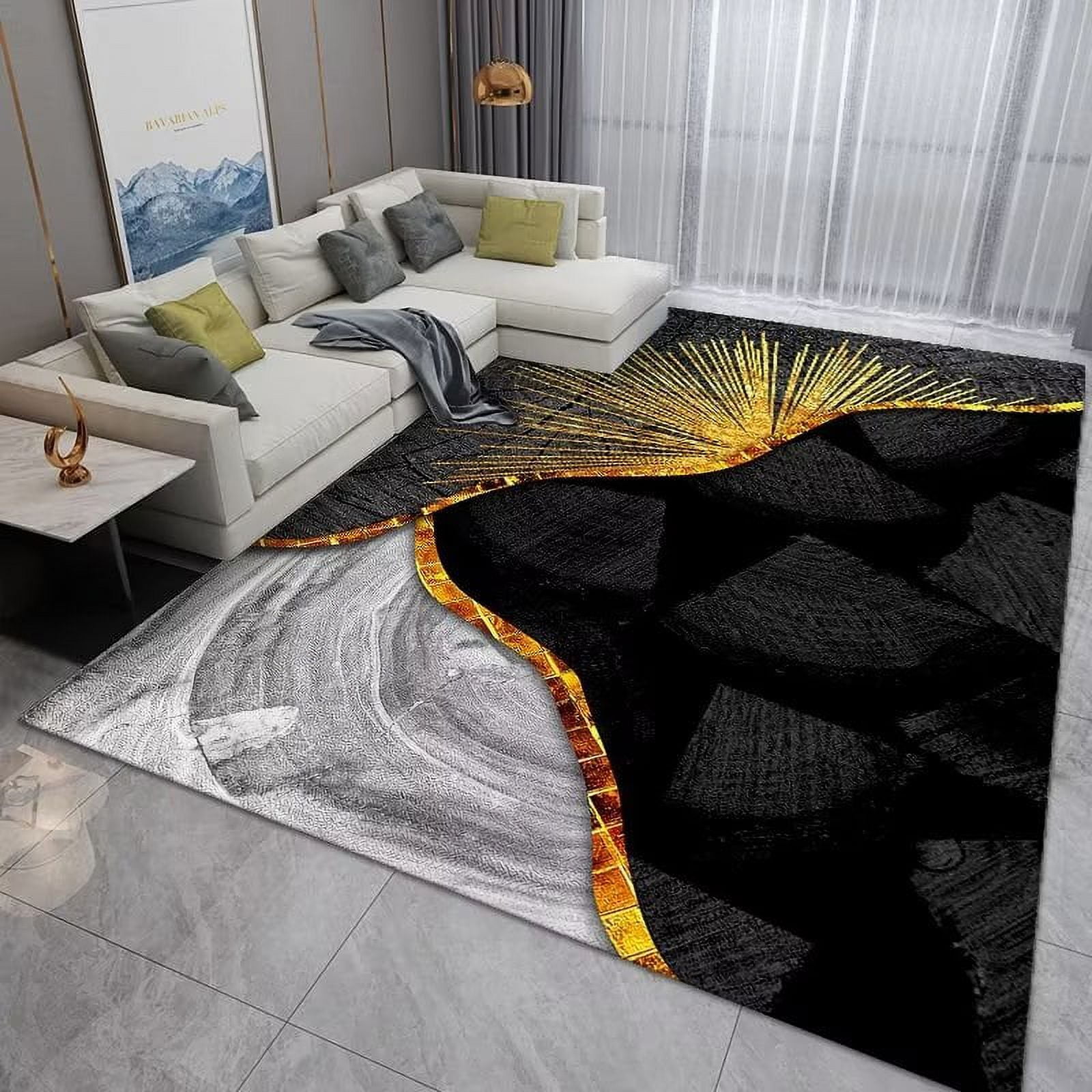 Black Abstract Art Living Room Carpet Luxury Home ration Non-slip Floor ...