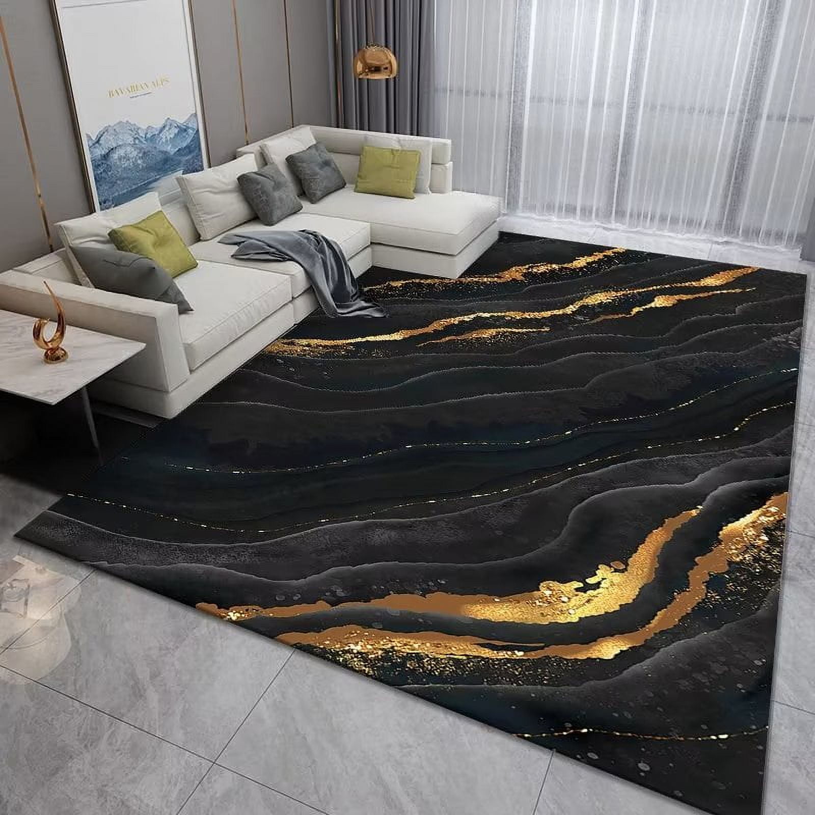 Black Abstract Art Living Room Carpet Luxury Home ration Non-slip Floor ...