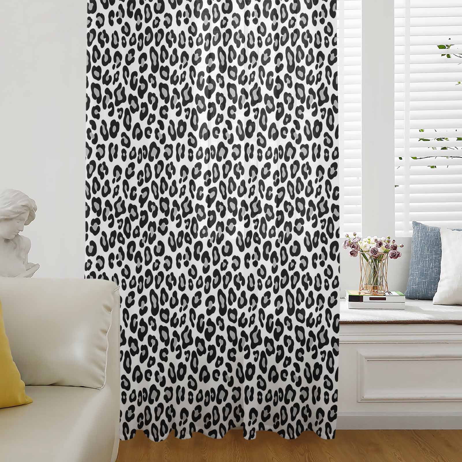 Black Abstract Art Semi Sheer Curtains Drapes for Living Room, Bedroom ...