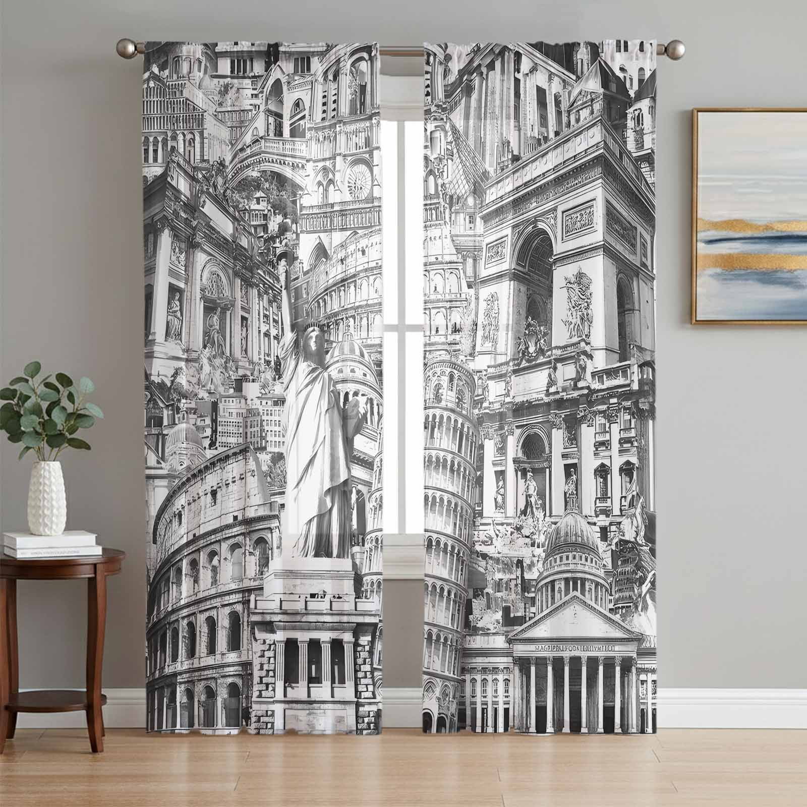 Black Abstract Art Sheer Curtains for Living Room Bedroom, Classical ...