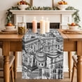 Black Abstract Art Table Runner, Classical World-famous Buildings ...