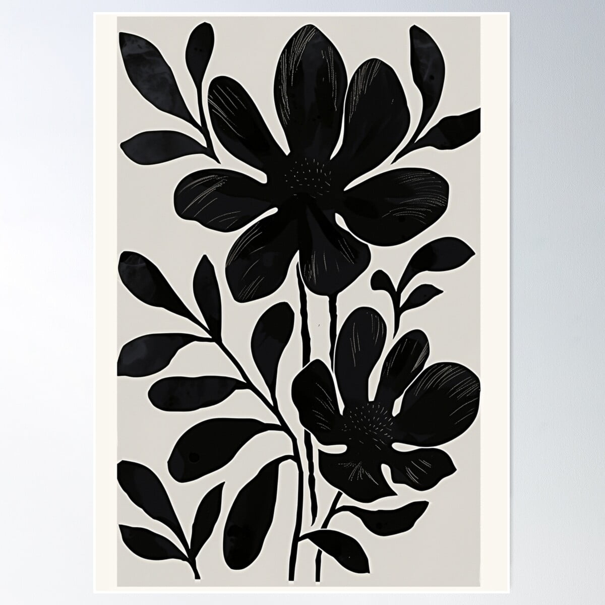 Black Abstract Botanical Art Poster Wall Art Modern Wall Decor For ...