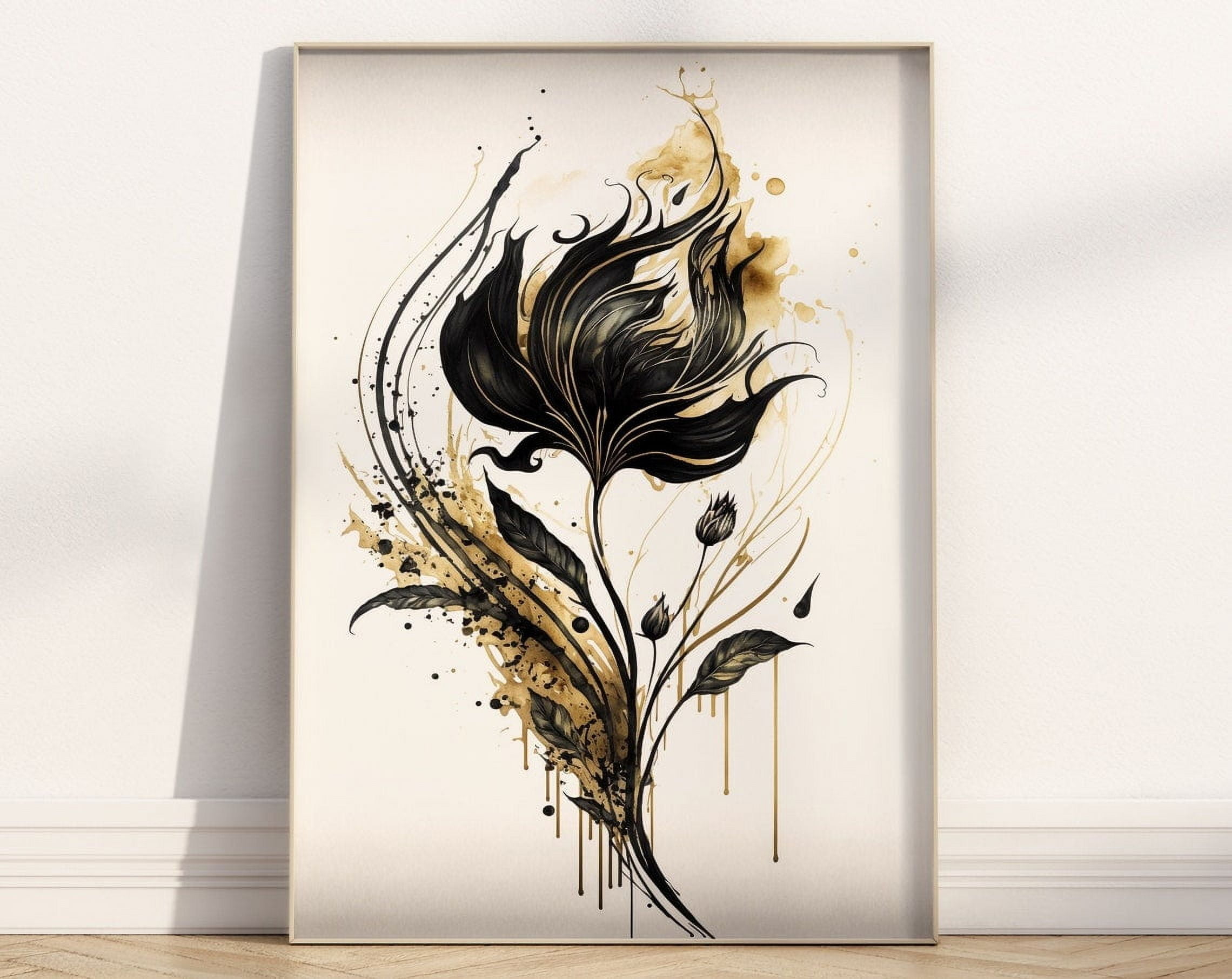 Black Abstract Flower Wall Art Print Botanical Contemporary Boho ...