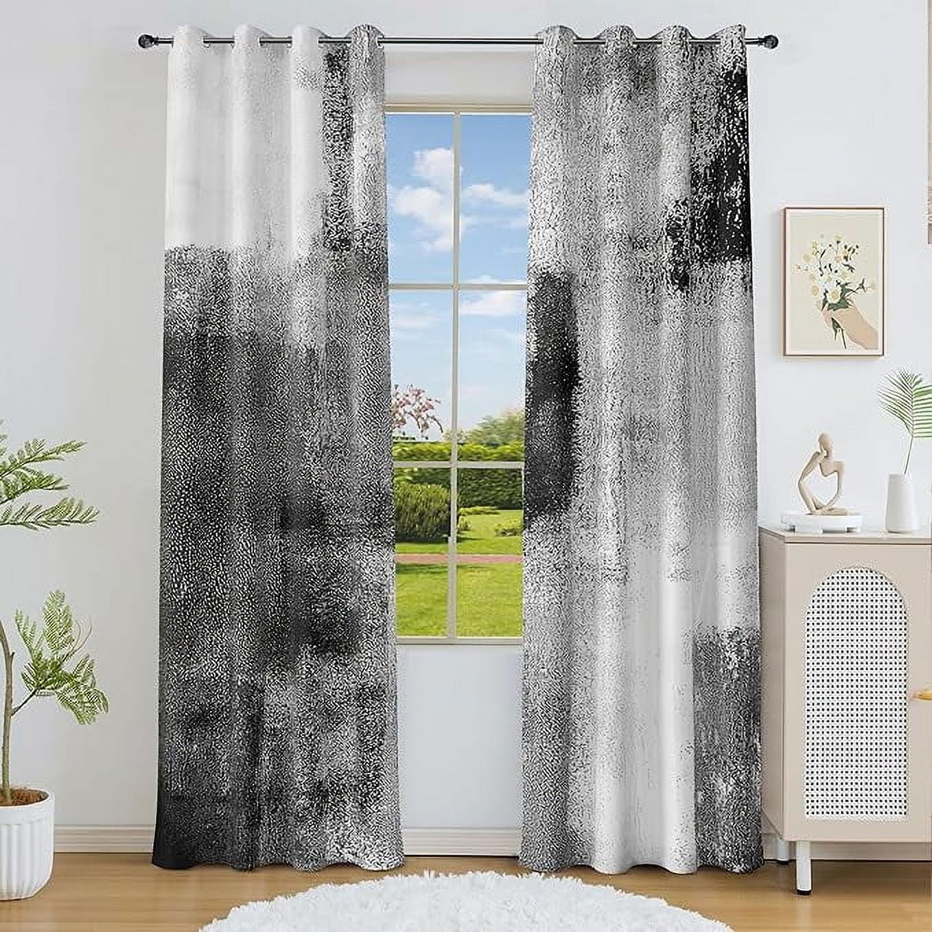 Black Abstract Geometric Curtains For Bedroom Country Rustic Grey ...