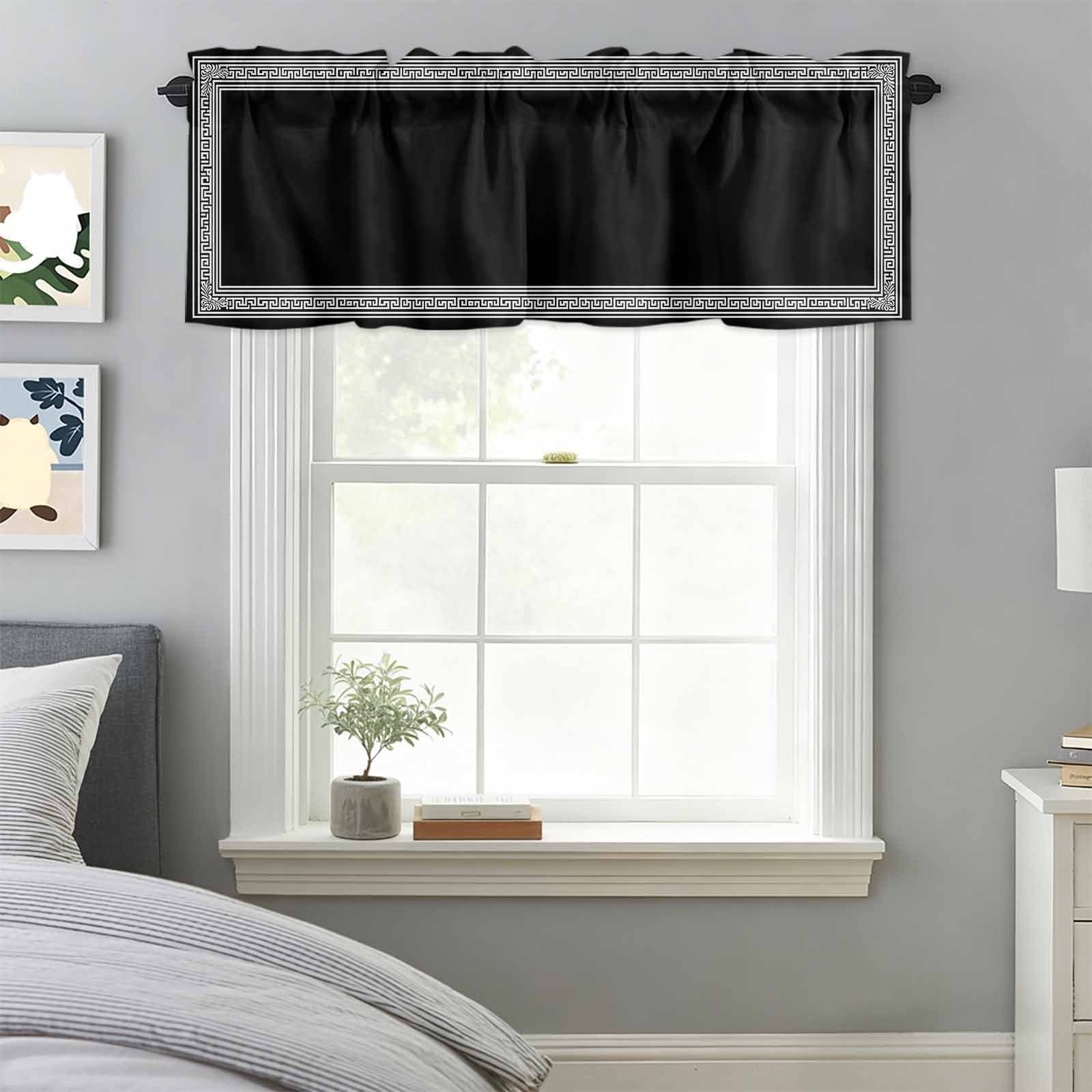 Black Abstract Geometric Valances for Windows,Rod Pocket Valance for ...