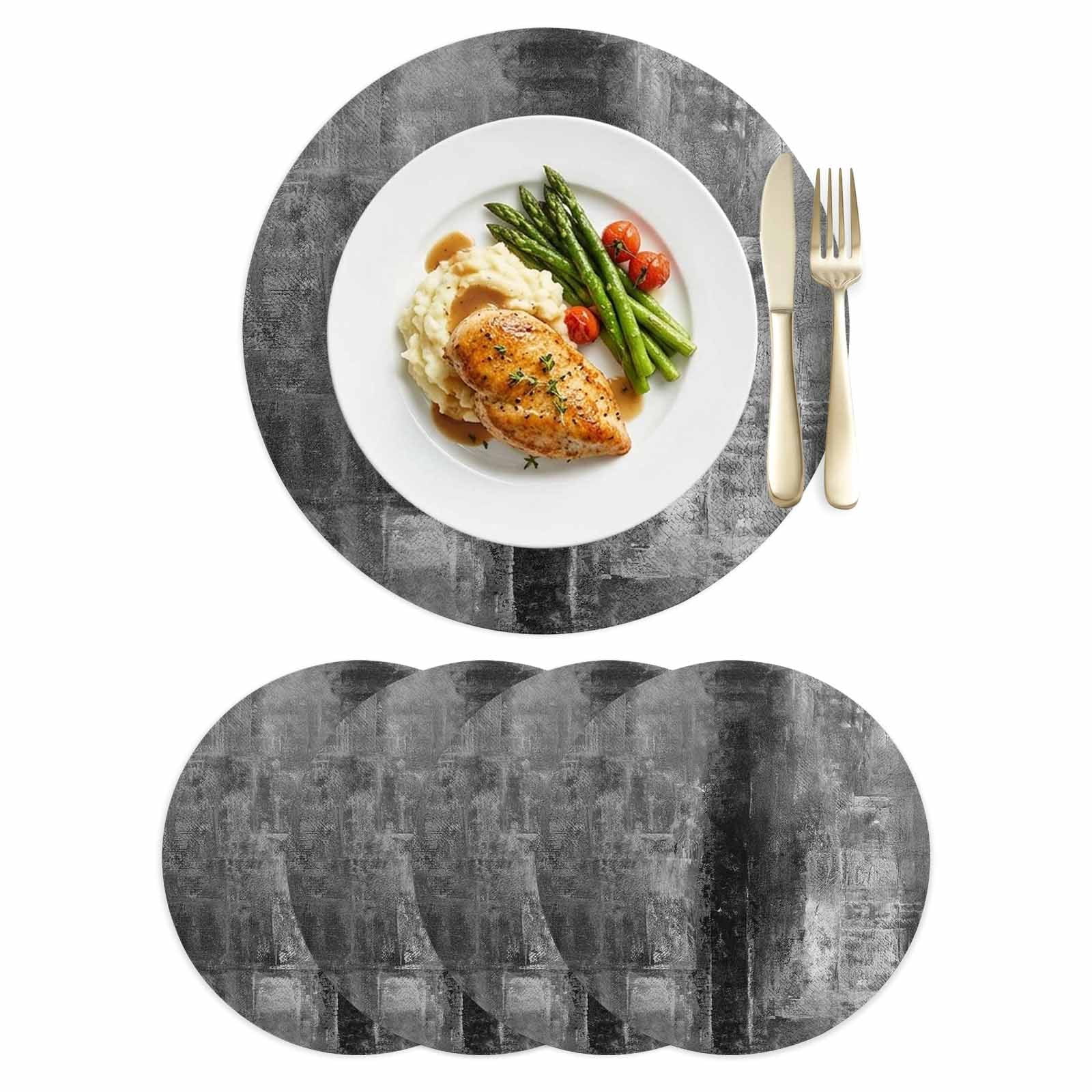 Black Abstract Leather Placemats Set of 4, 12 Inch, Vintage Graffiti ...