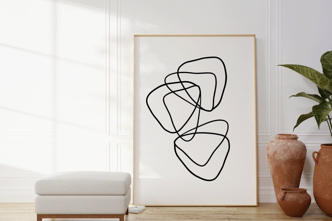 Black Abstract Line Art Poster: Modern Geometric Wall Decor, Size 12x18 ...