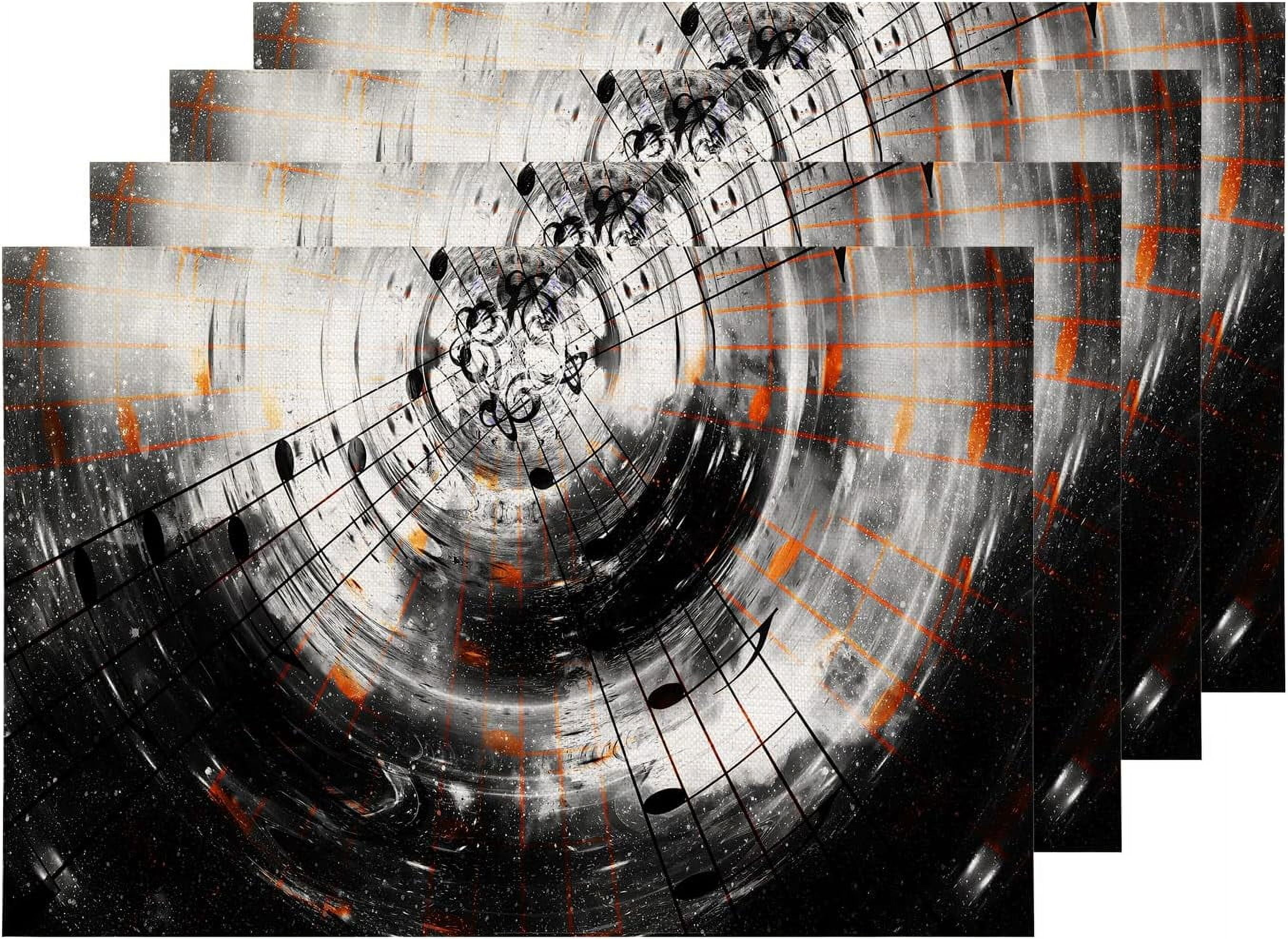 Black Abstract Musical Placemats, Green Watercolor Note Table Mat Linen ...