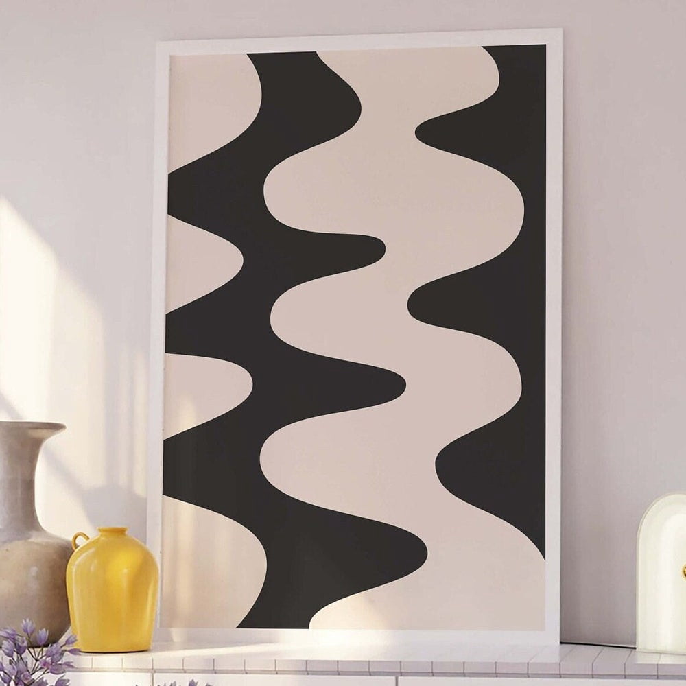 Black Abstract Print, Trendy Neutral 70S Retro Art, Cute Trendy Wall ...