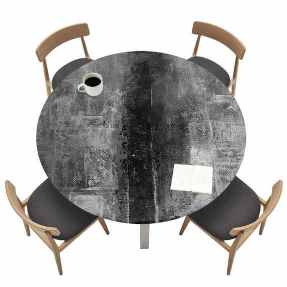 Black Abstract Round Fitted Tablecloth with Elastic Edge Vintage ...