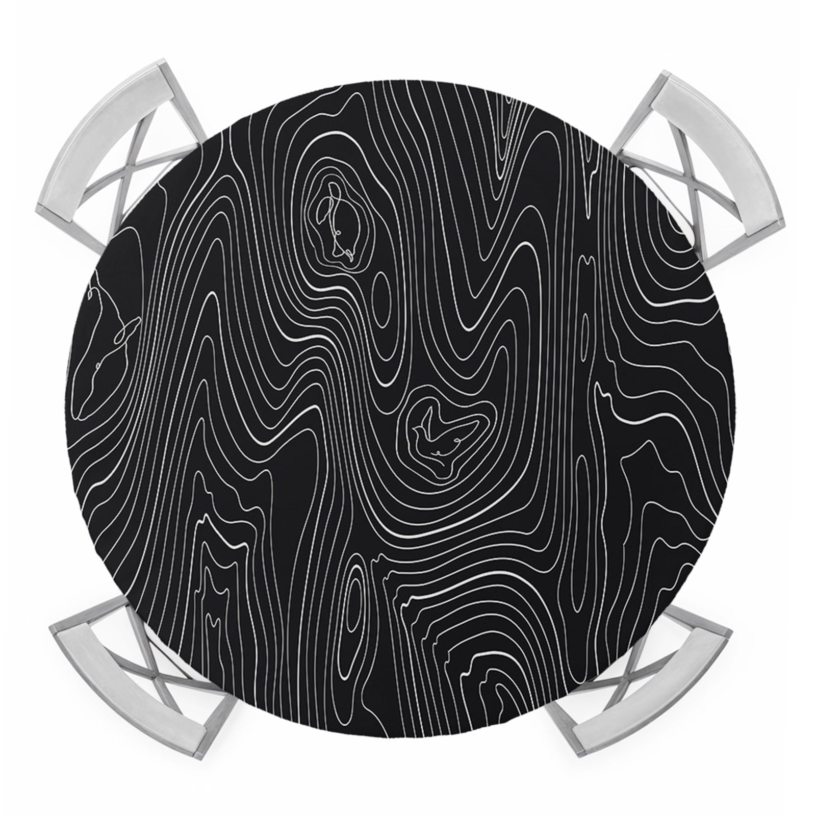 Black Abstract Round Tablecloth for 36-44 Inch Tables,Fitted Table ...