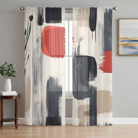 Black Abstract Sheer Curtains 72 Inch Length 2 Panels Set, Geometric ...