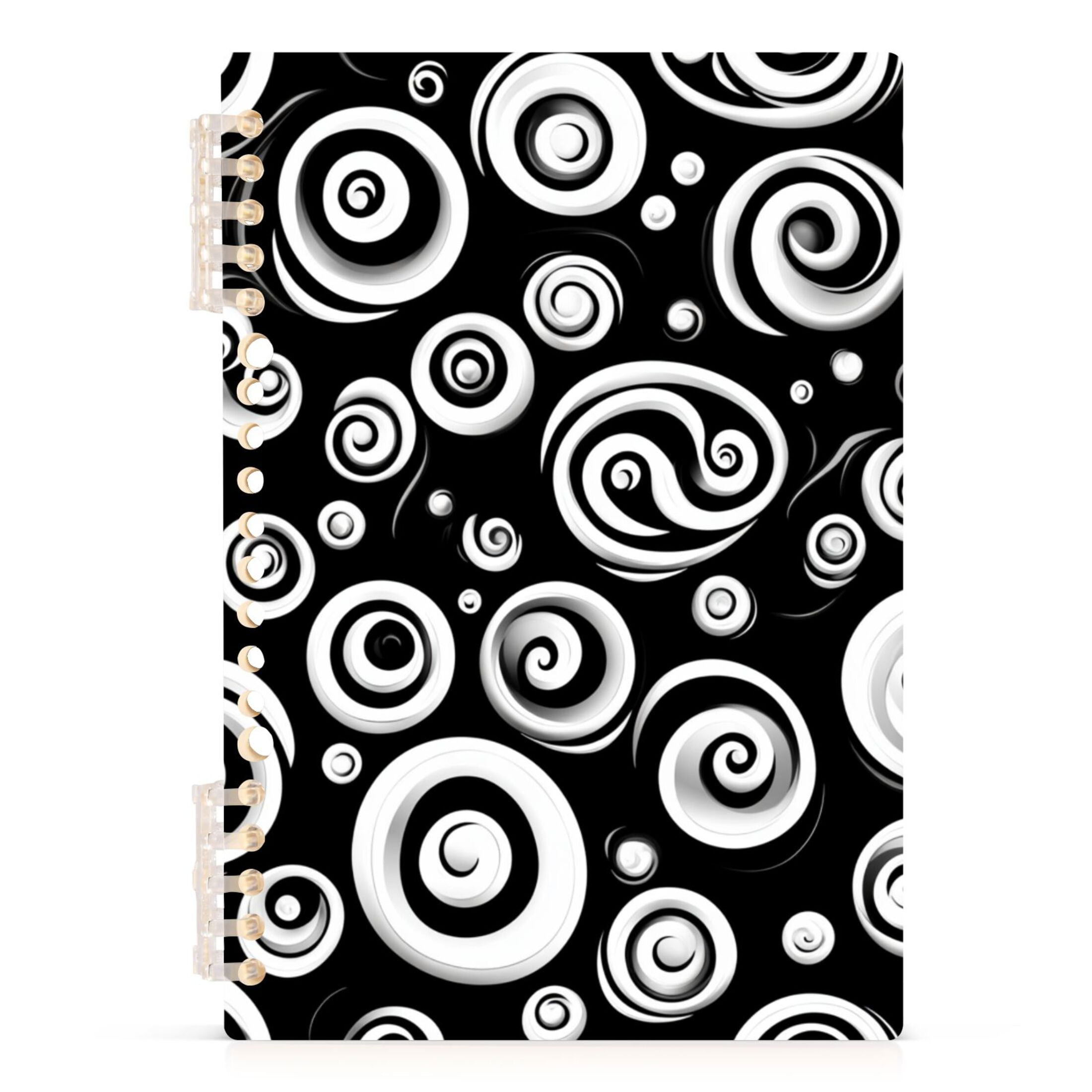 Black Abstract Vortex Lined Spiral Journal Notebook 60 Pages A5 College ...