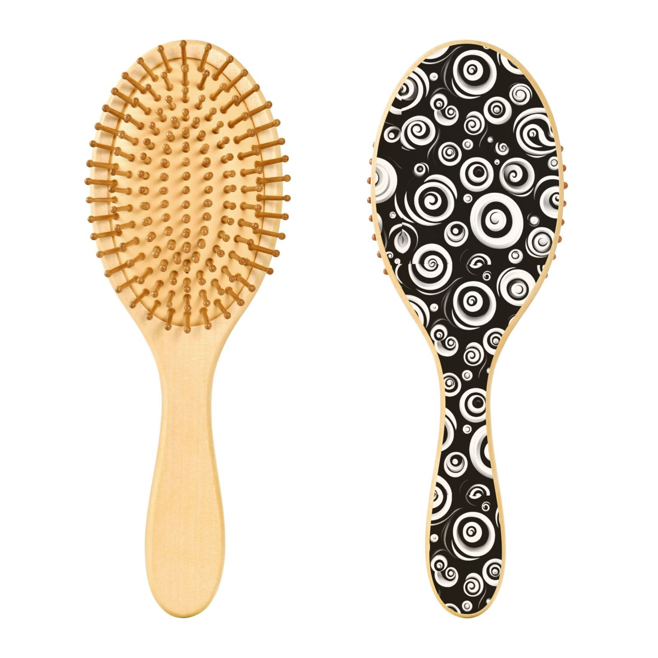 Black Abstract Vortex Wooden Hair Brush Natural Detangling Brush with ...