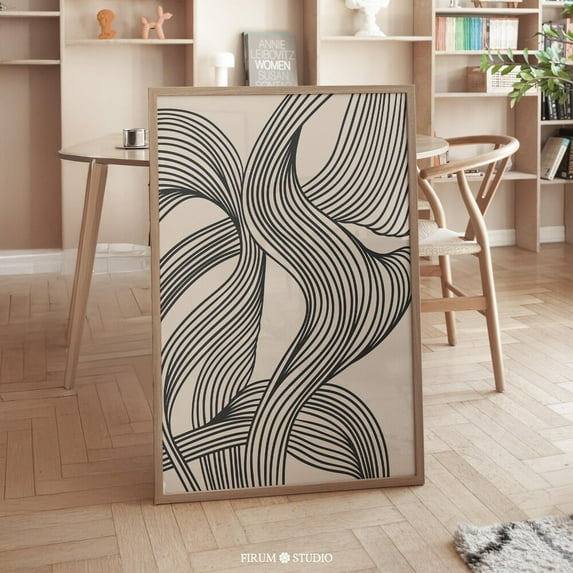 Black Abstract Wave Art, Mid Century Modern Line Design, Minimalist ...