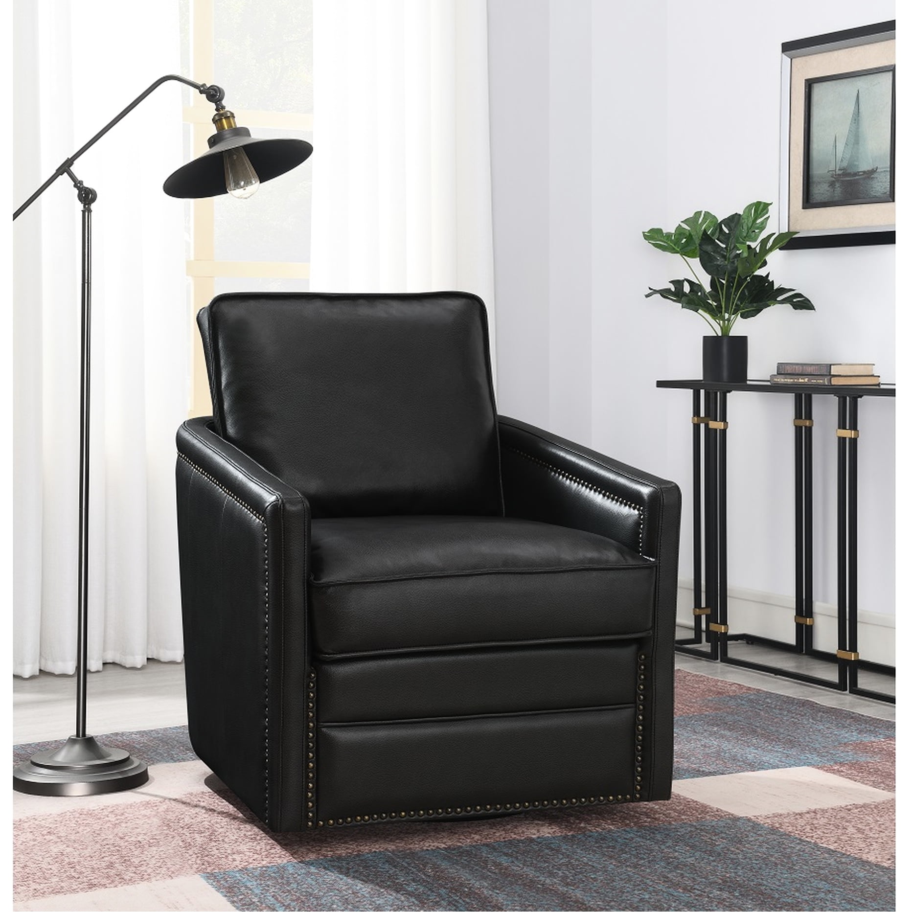 Black Accent Chair With Stable Structure And 180-degree Rotating ...