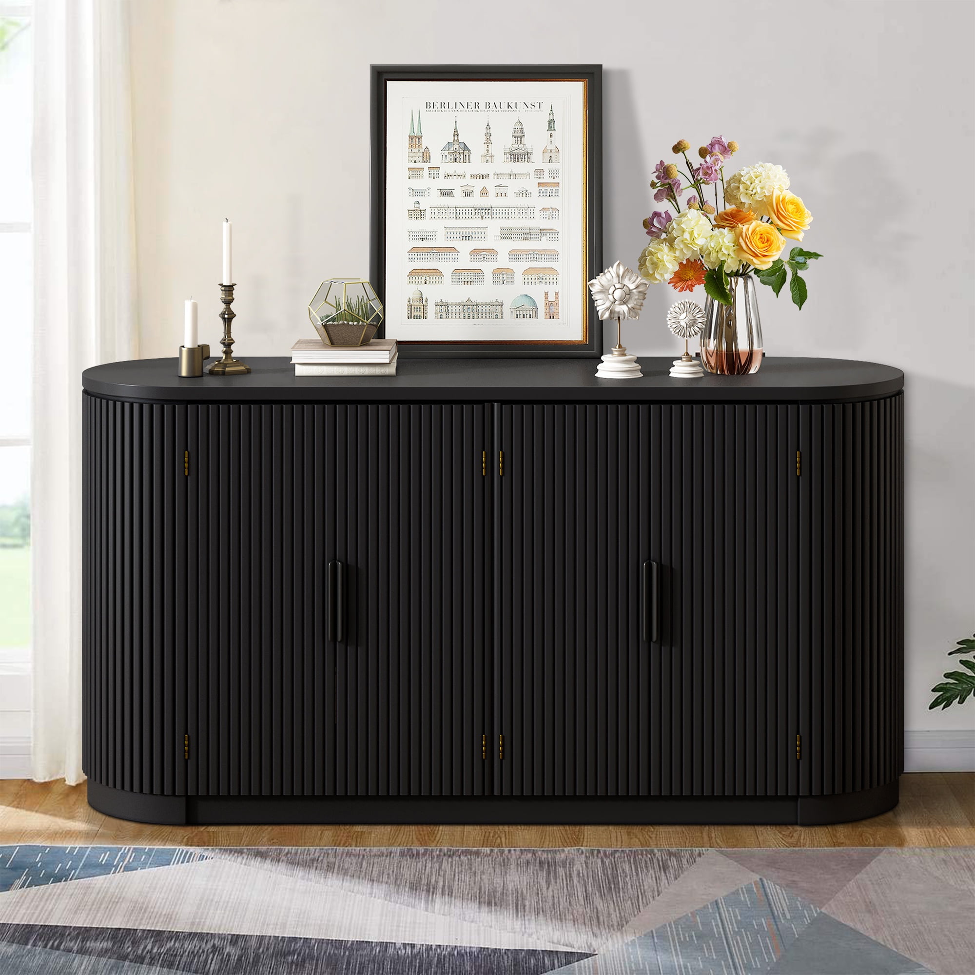 Black Accent Storage Cabinet, Curved Sideboard Cabinet, Atumon Storage ...