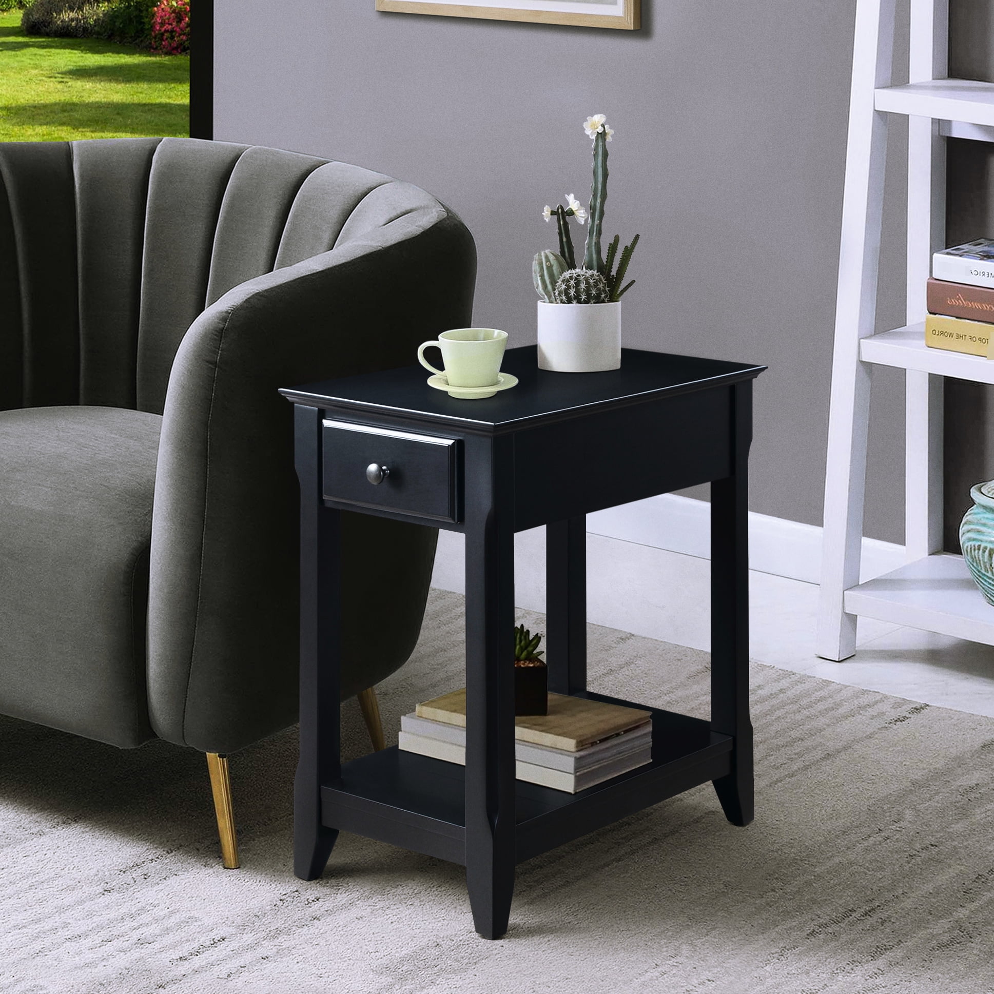 Black Accent Table For Small Spaces - Wood & Construction Rectangular ...
