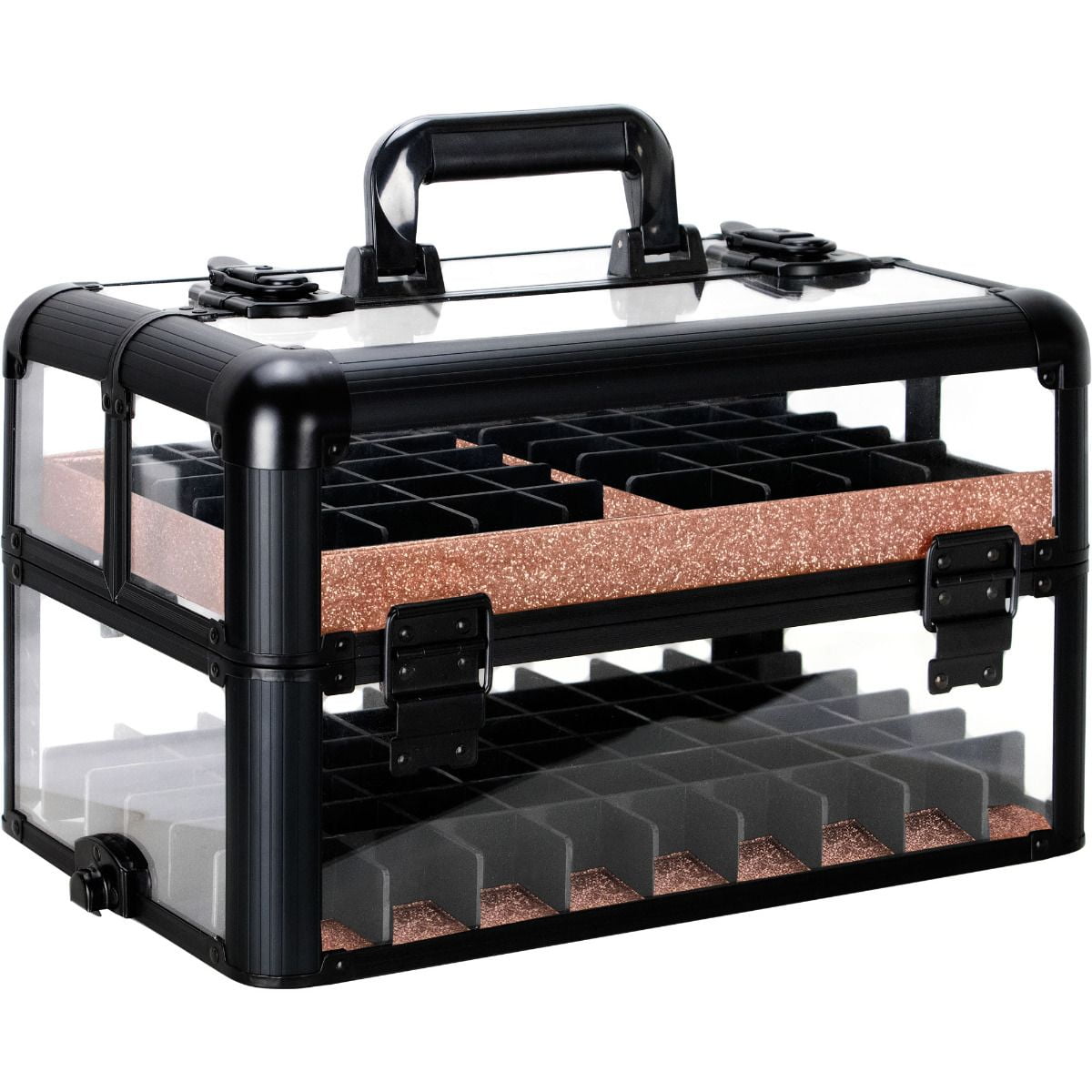 Black Acrylic Armored Easy Slide Tray Professional Cosmetic Makeup Nail Case with Foundation ...