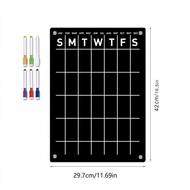 Black Acrylic Magnetic Fridge Board Plan Daily Weekly Monthly Schedule ...