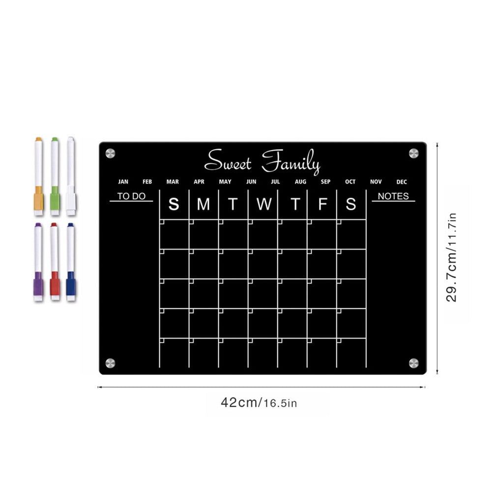 Black Acrylic Magnetic Fridge Board Plan Daily Weekly Monthly Schedule ...