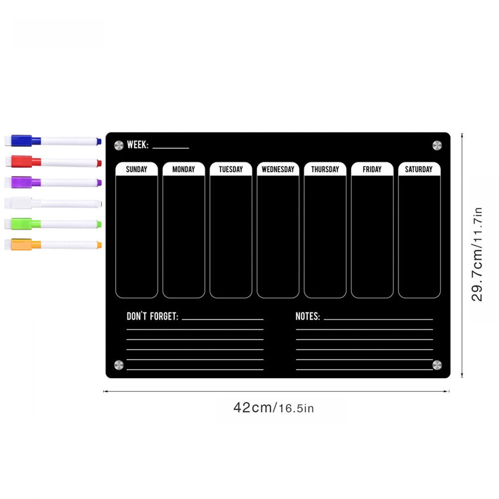Black Acrylic Magnetic Fridge Board Plan Daily Weekly Monthly Schedule ...