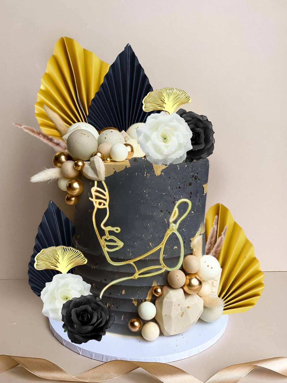 Black Acrylic Minimalist Art Lady Face Cake Topper Roaring 20S Cake ...