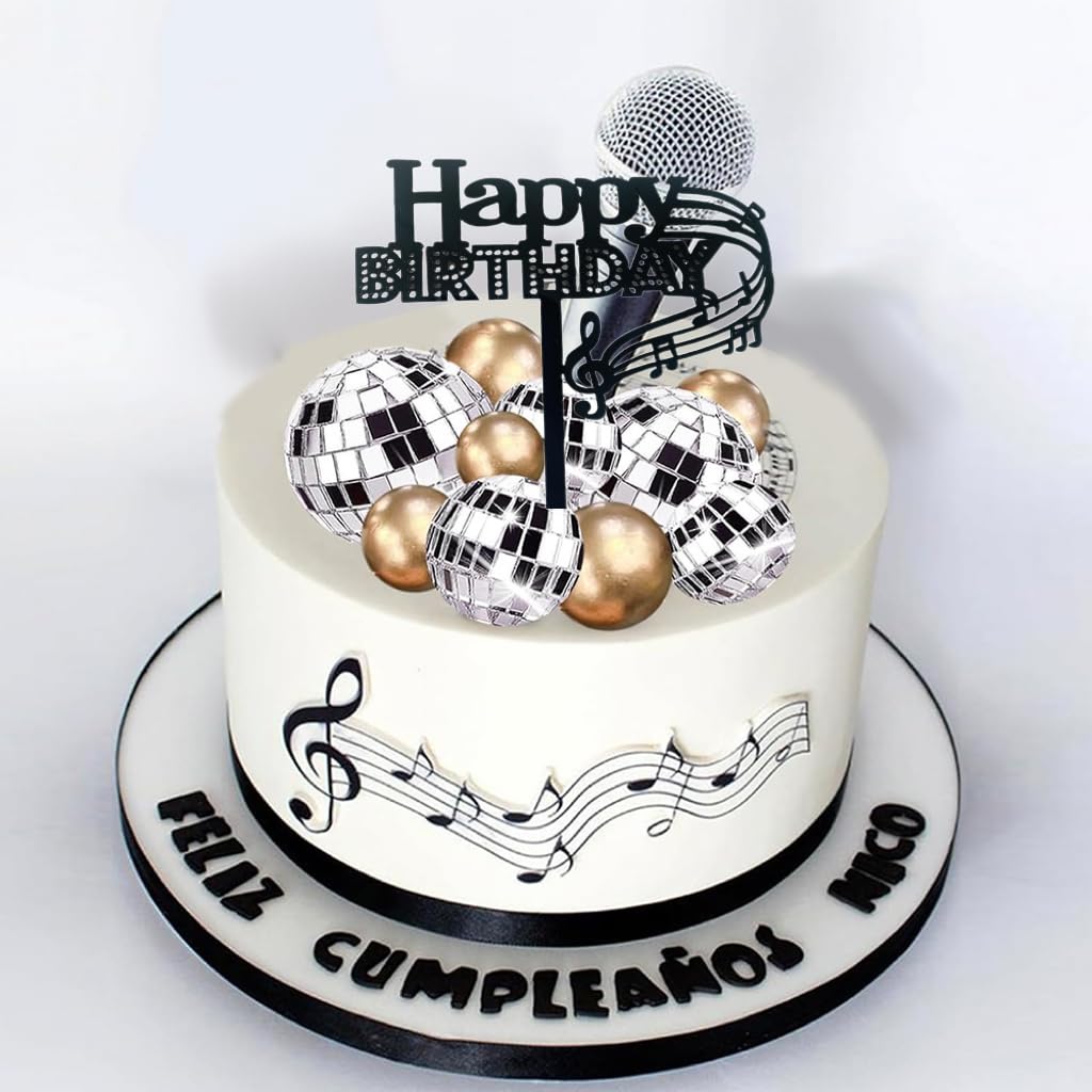 Black Acrylic Music Notes Birthday Cake AIS1 Topper Music Theme Cake ...
