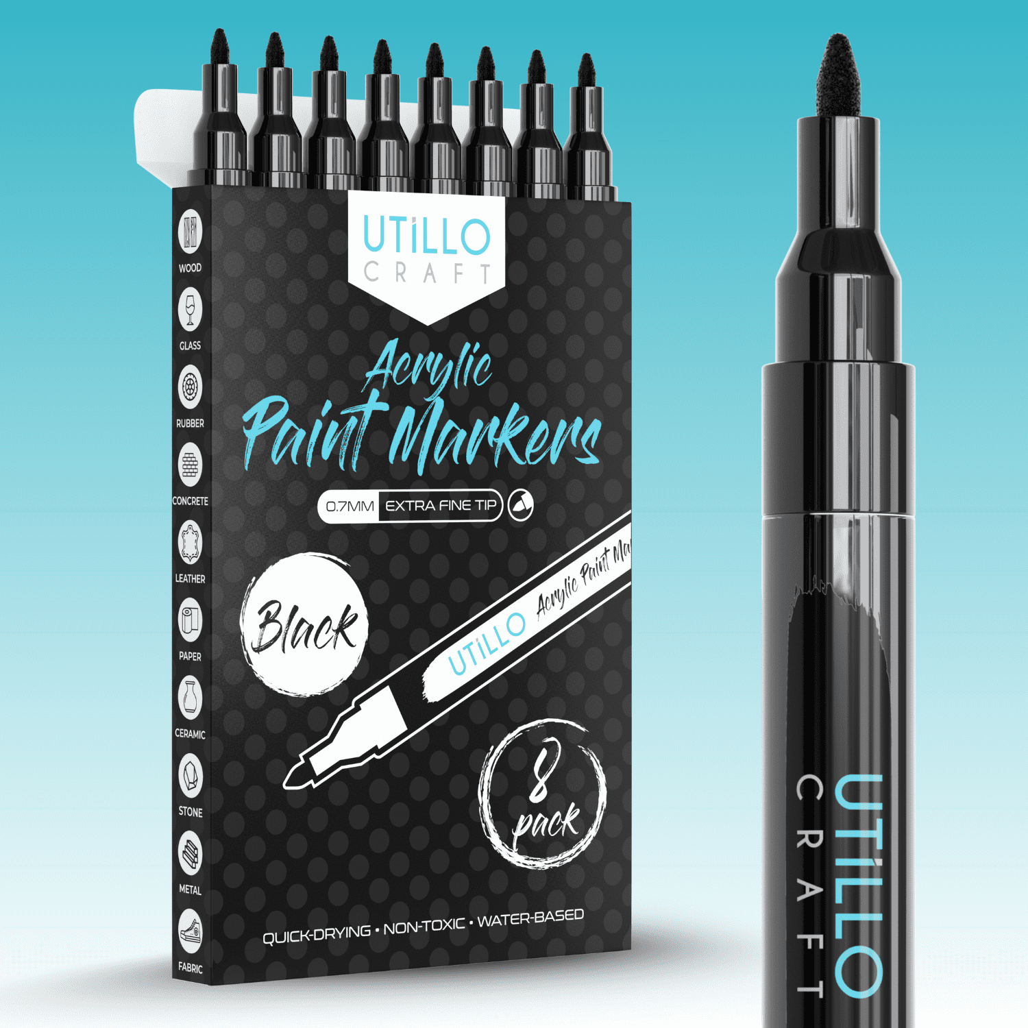 Utillo Craft Black Acrylic Paint Pens 8-Pack Extra Fine 0.7mm Tip for ...