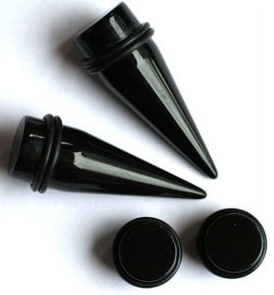 Black Acrylic Tapers AND Black Plugs gauges ear stretching kit - Size ...