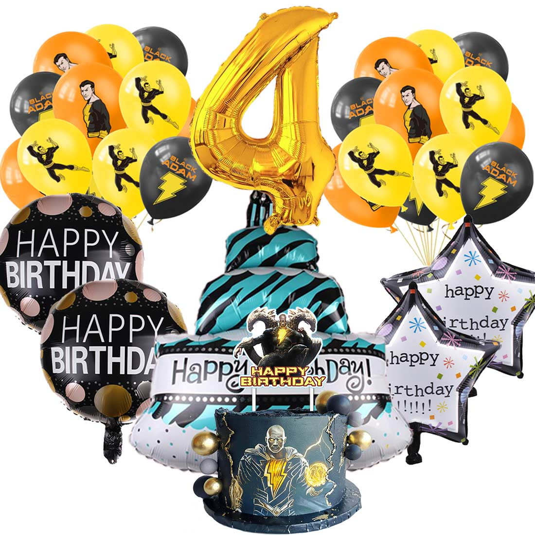 Black Adam Party Supplies 4th Decor Kit Balloons Birthday Cake Topper ...