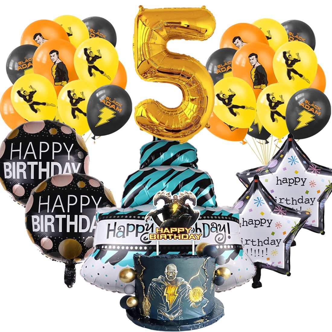 Black Adam Party Supplies 5th Decor Kit Balloons Birthday Cake Topper ...