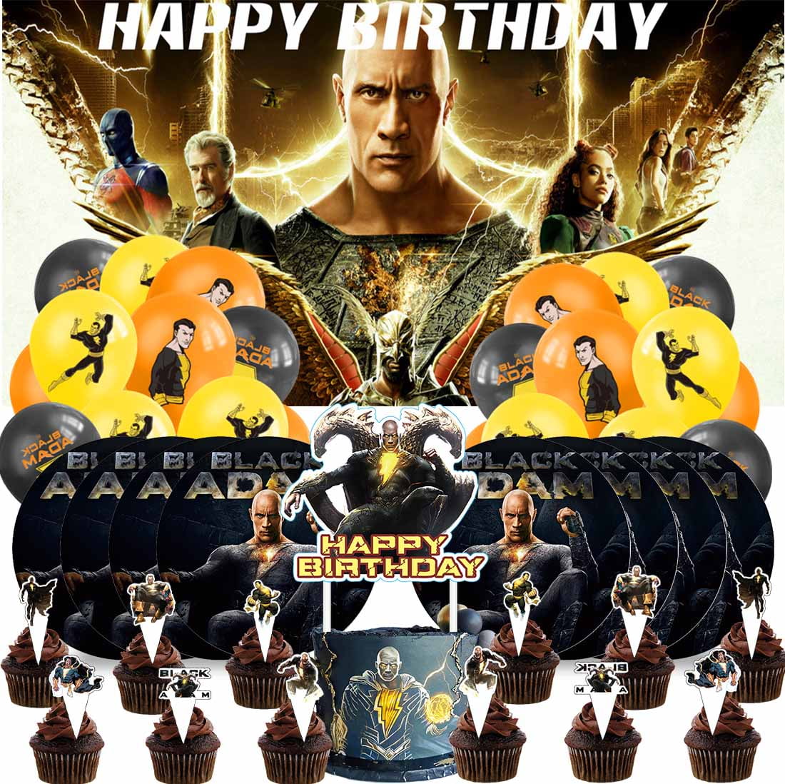 Black Adam Party Supplies Plates Decorations Birthday Cake Topper ...