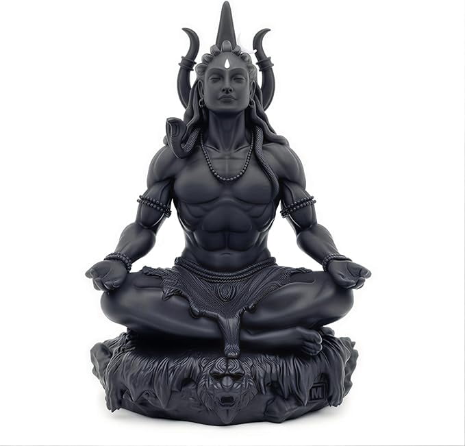 Black Adiyogi Lord Mahadev Shiv Ji Idol with Back Trishul for Table ...