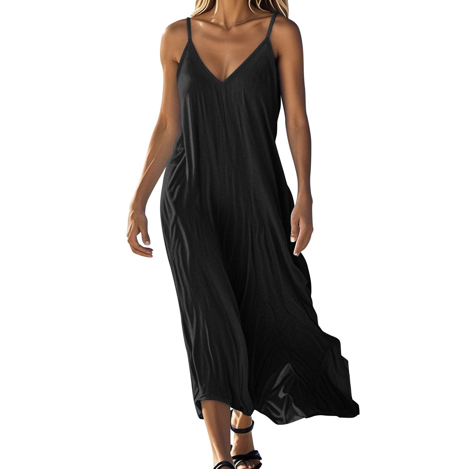 Black Adjustable Camisole Tank Basic for Women Fall Summer Sleeveless ...