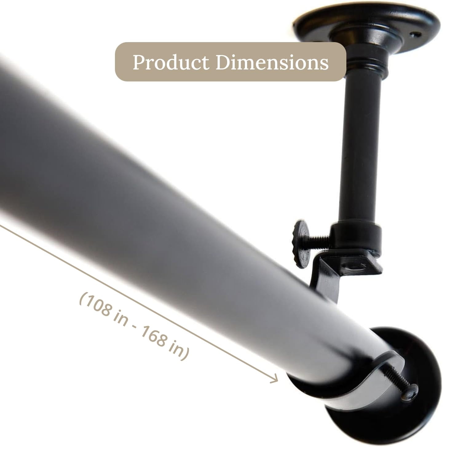 Black Adjustable Curtain Rod, 108"-168" - 1" Diameter Ceiling/Wall ...