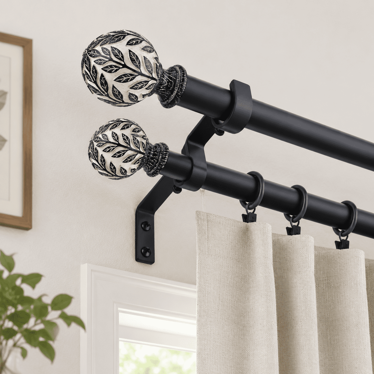Black Adjustable Double Curtain Rod Set 36
