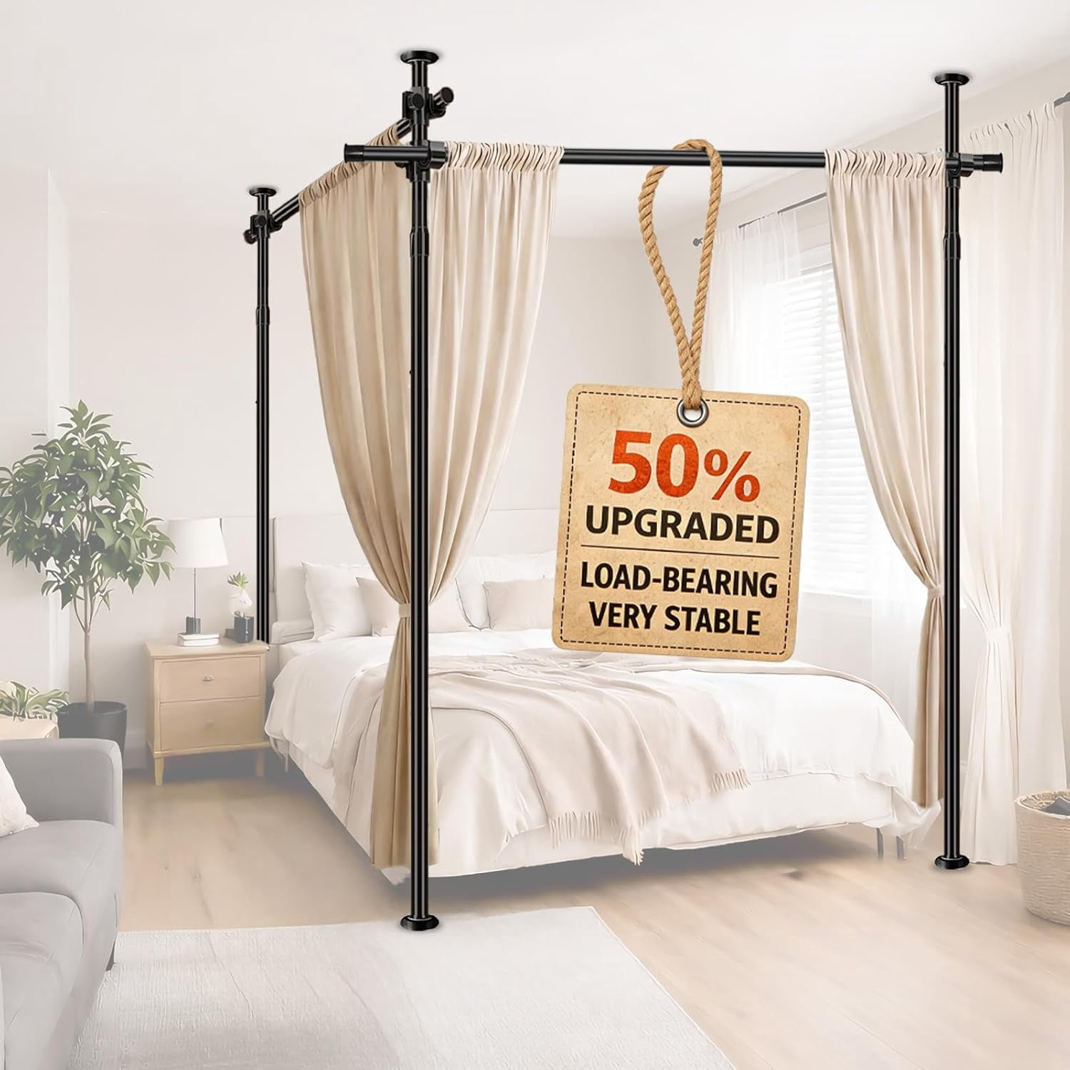 Black Adjustable Tension Curtain Rod Room Divider - 43-120"H × 72-200"W ...