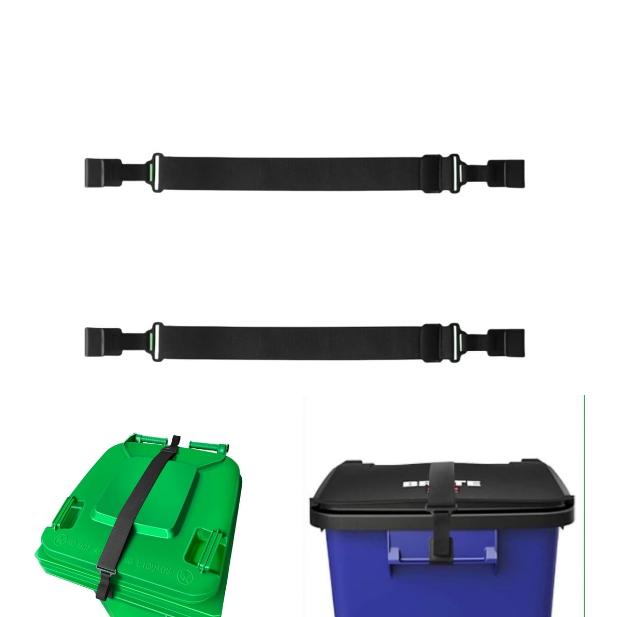 Black Adjustable Trash Can Lid Lock Strap,Pack of 2 Double Claw Trash ...