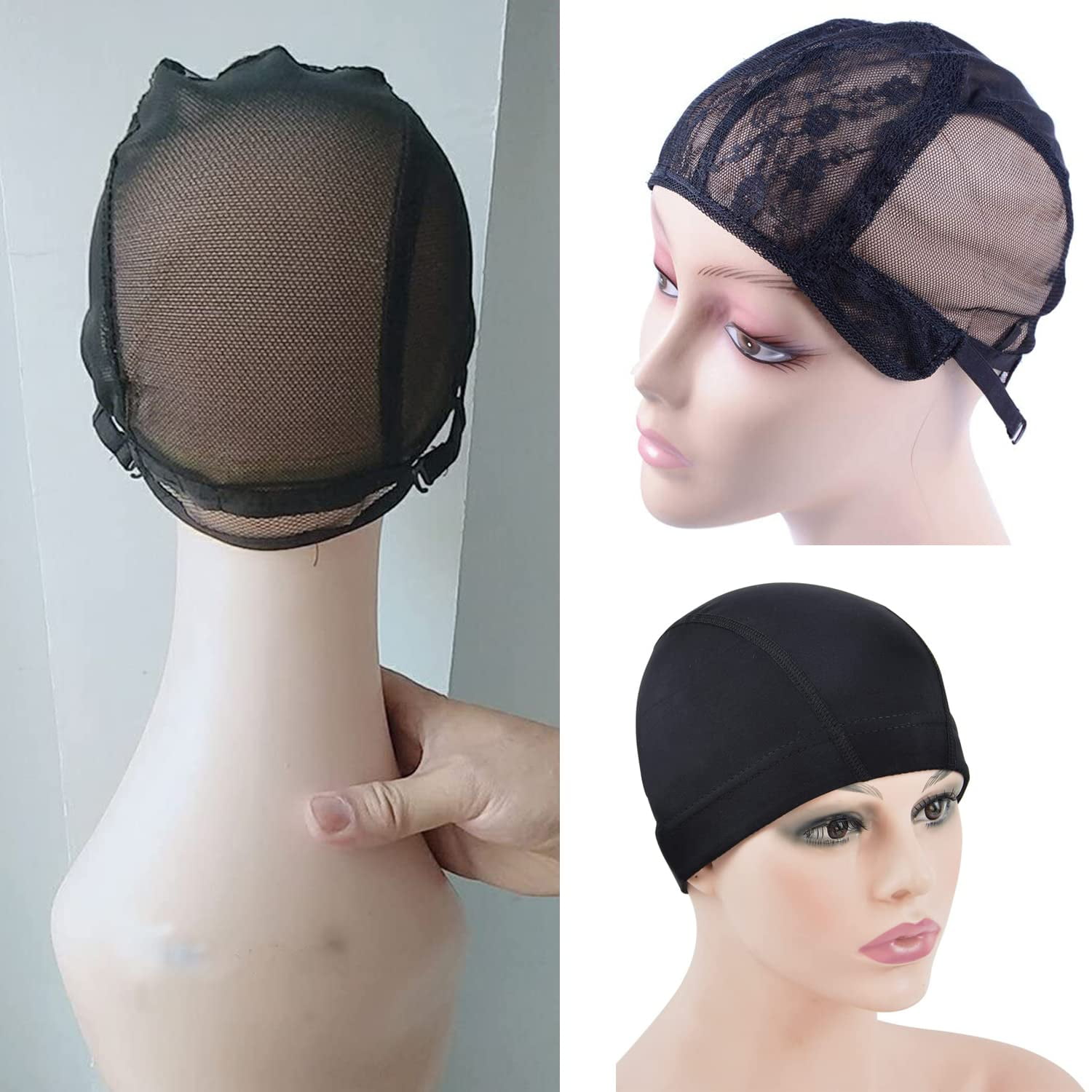 Black Adjustable Weaving Cap For Making Wigs and Stretchable Spandex Dome Style Wig Cap ...