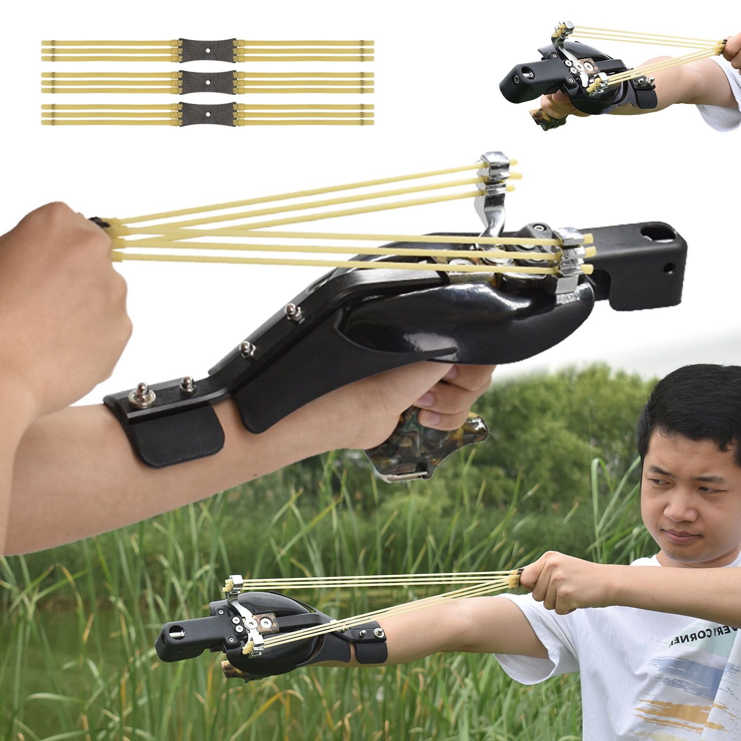 Black Adult Hunting Slingshot with Stainless Steel Guard Plate Clianle ...