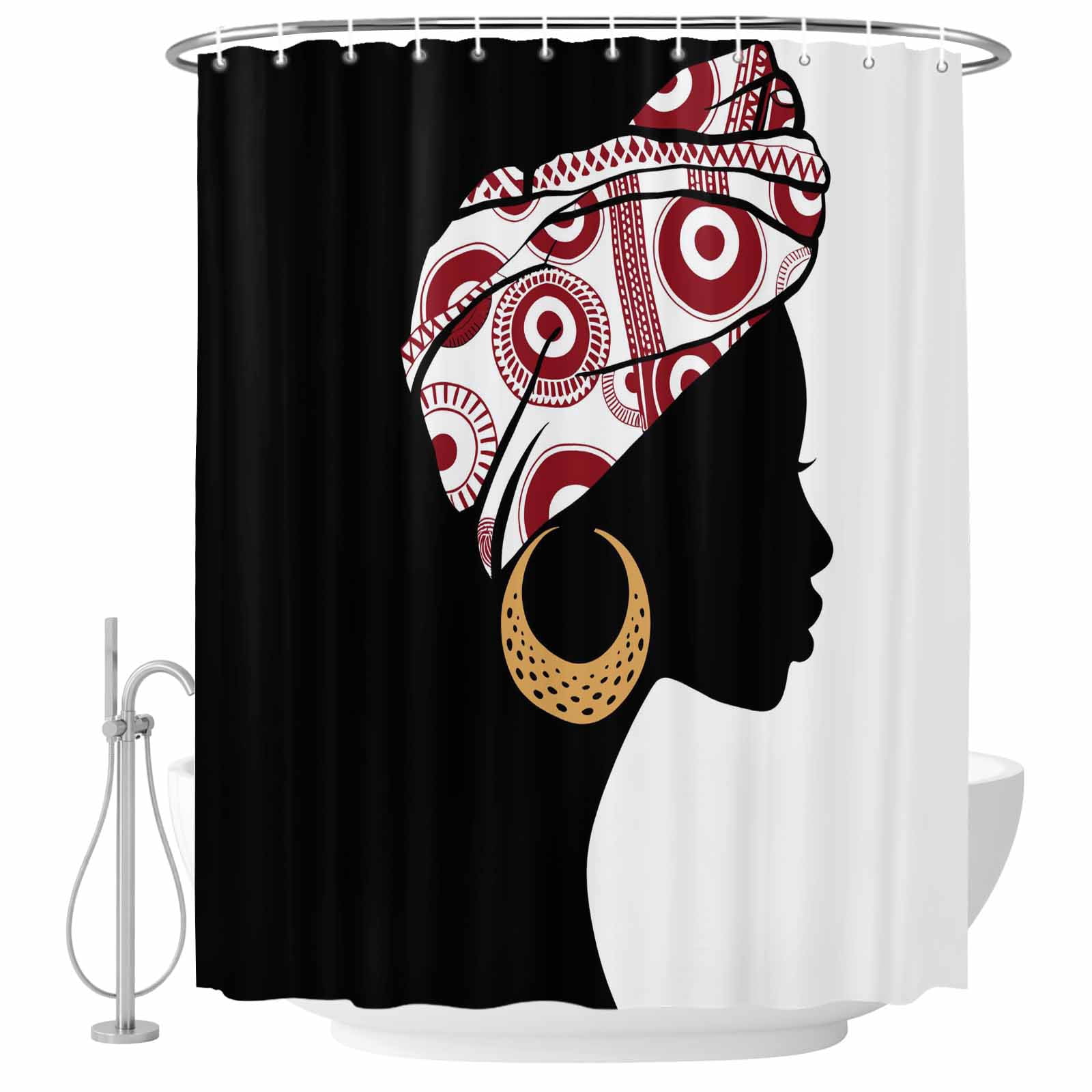 Black Africa Women Bathroom Shower Curtains with Hooks, Ankara Hijab ...