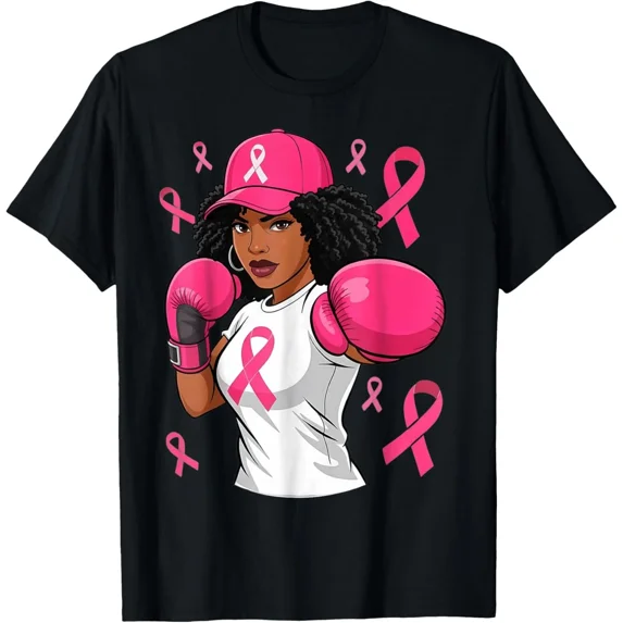 Black African American Breast Cancer Afro Pink Ribbon Awareness Support ...