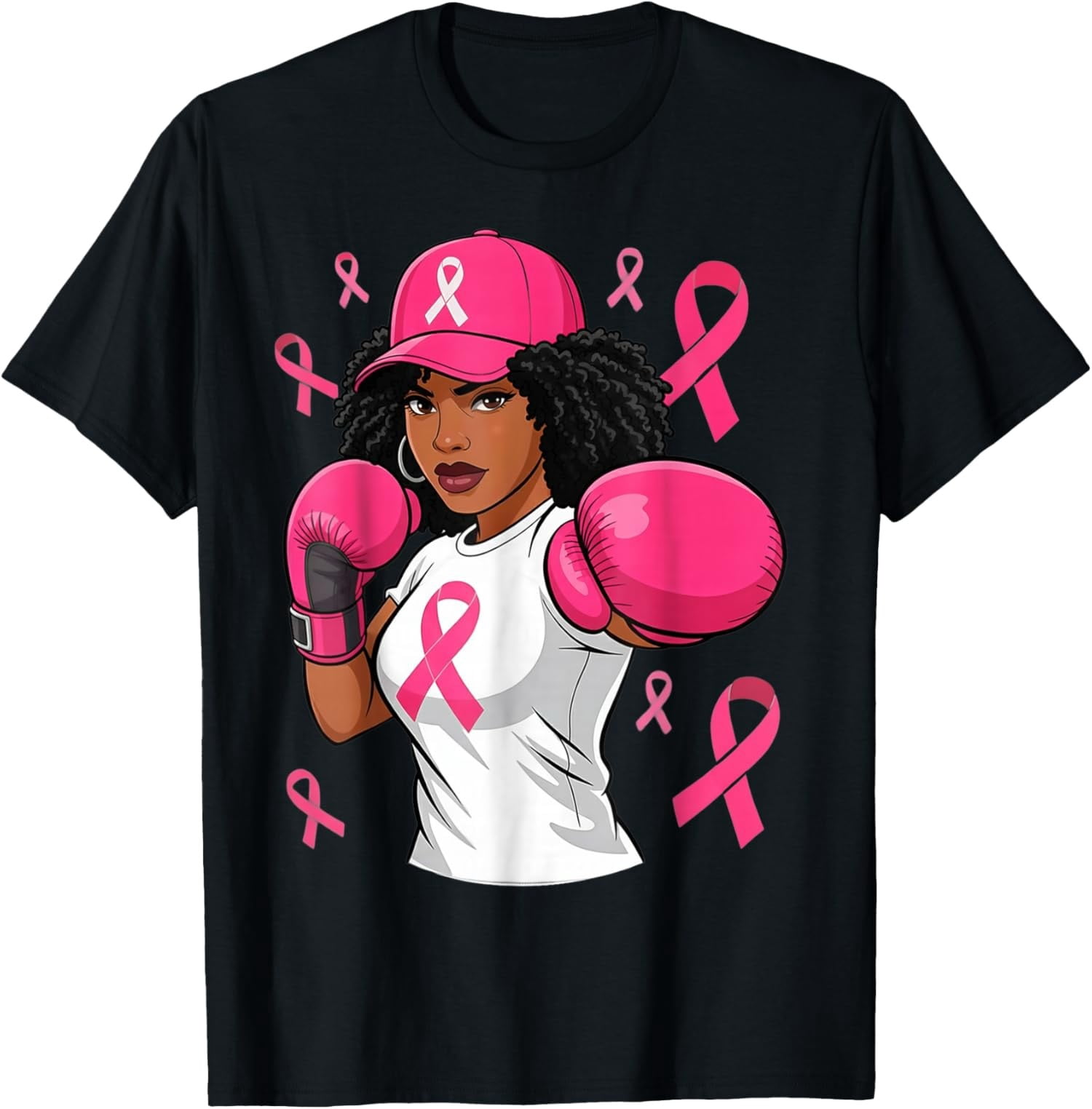 Black African American Breast Cancer Afro Pink Ribbon T-Shirt All Size ...
