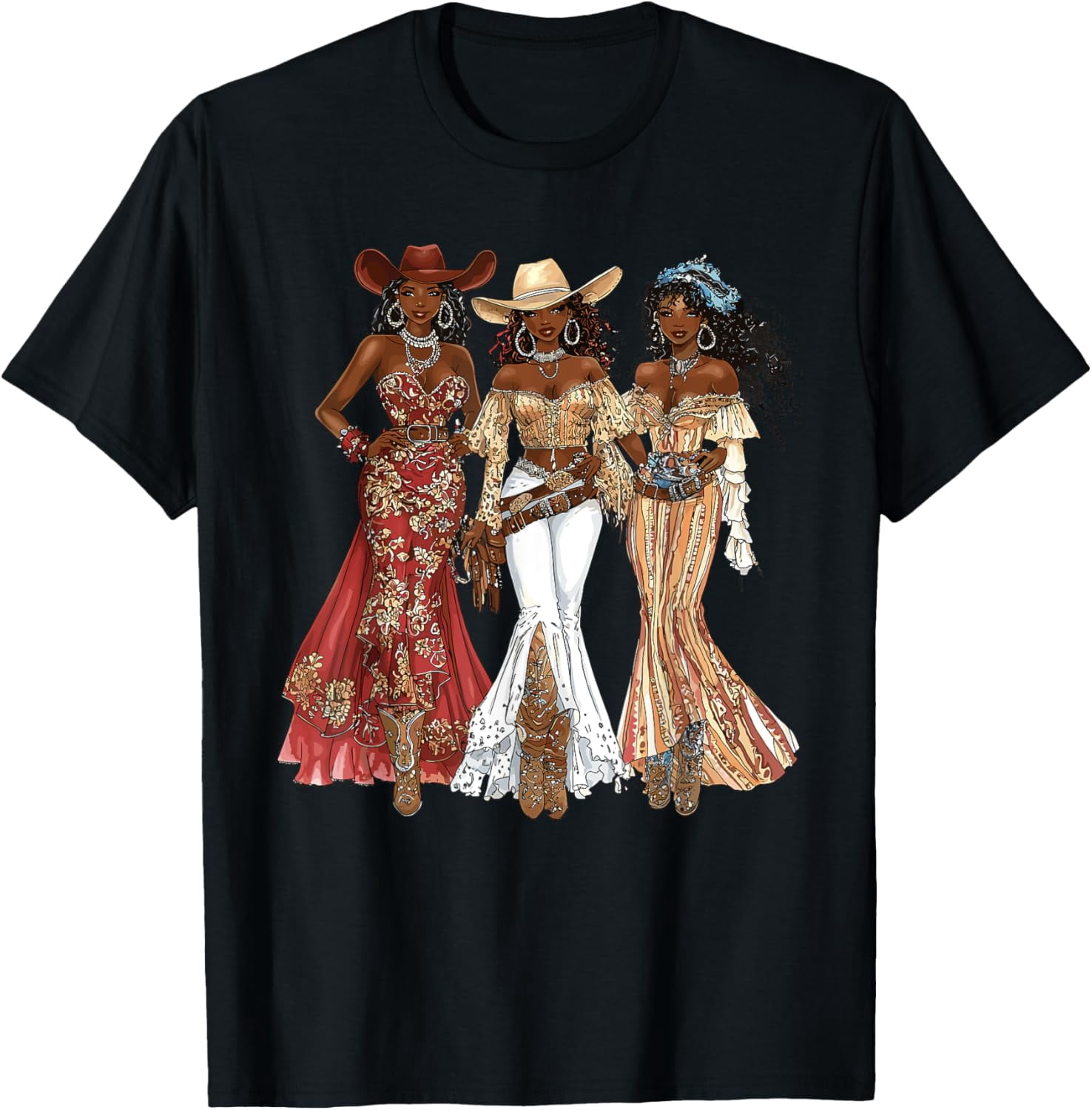 Black African American Cowgirl Western Country Texas Rodeo T-Shirt Tee ...