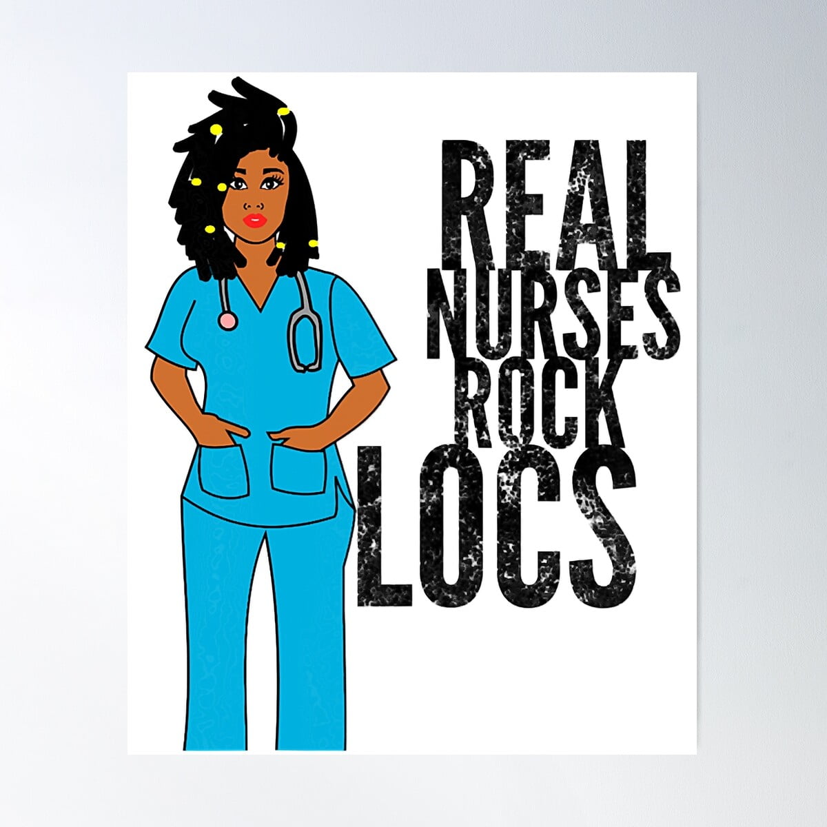 Black African American Nurse Natural Hair Locs Dreadlocks Poster Wall ...