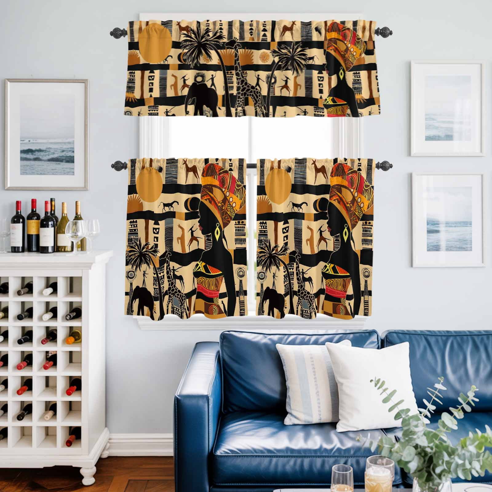 Black African Female Curtain Tier and Valance Set 3 Piece, Ethnic Wind ...