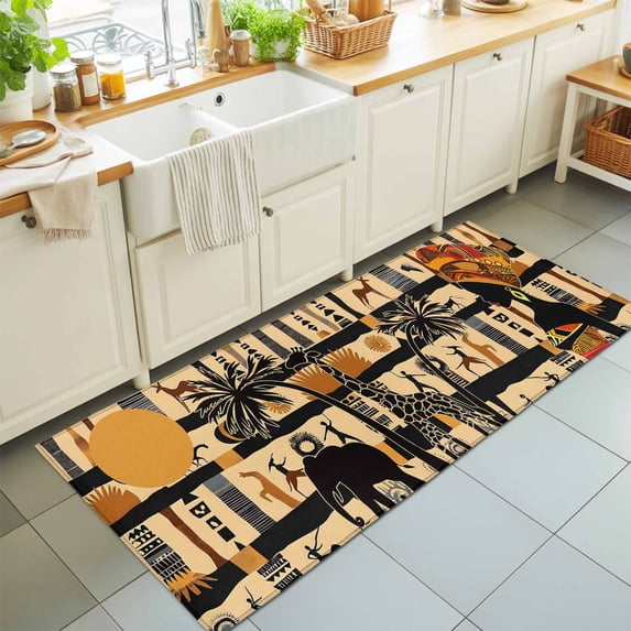 Black African Female Rectangle Rug 2'x6' Ethnic Wind Elephant Giraffe ...